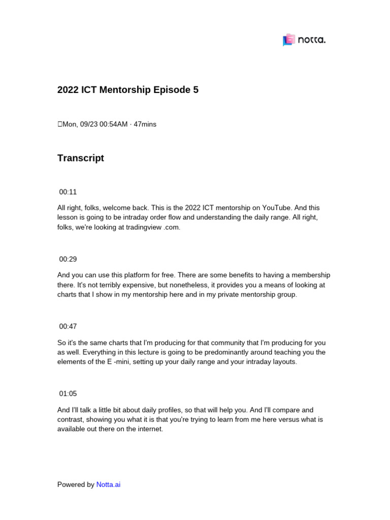 2022 ICT Mentorship Episode 5 | PDF | Market Trend | Futures Contract