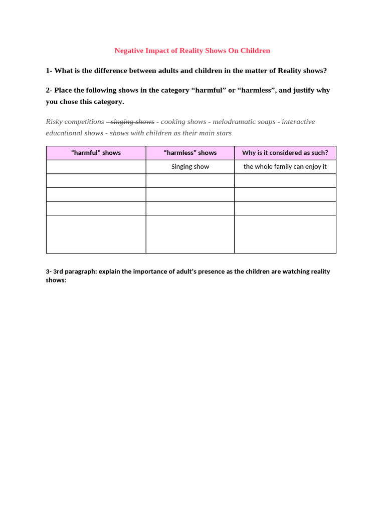 Impact of Reality Shows on Kids | PDF