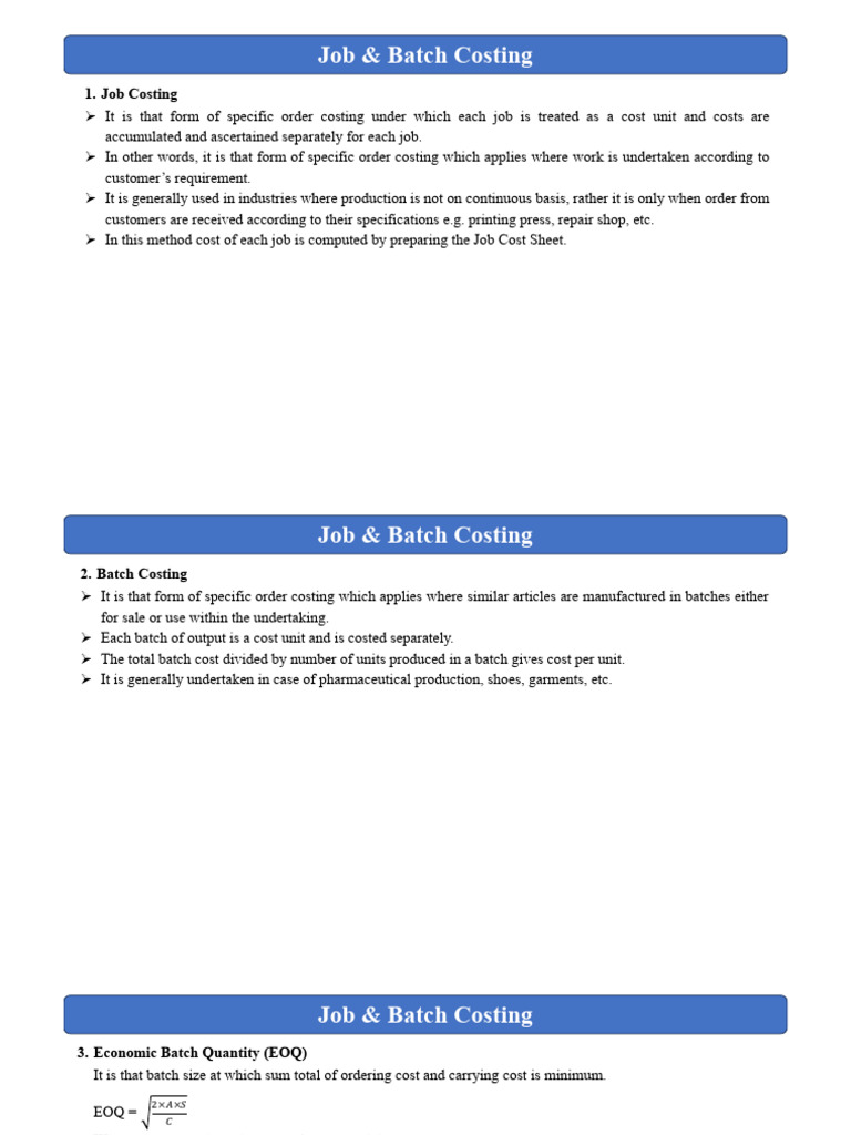 7. Job & Batch Costing | PDF