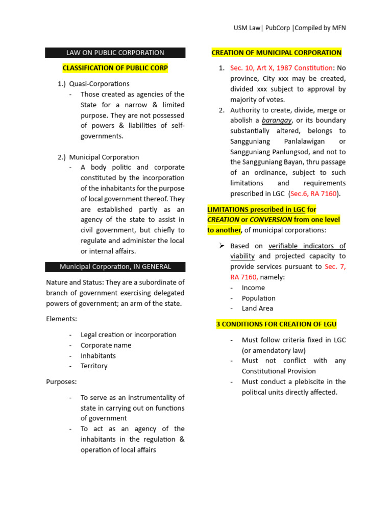 Law on Public Corporations Explained | PDF | Police Power (United ...