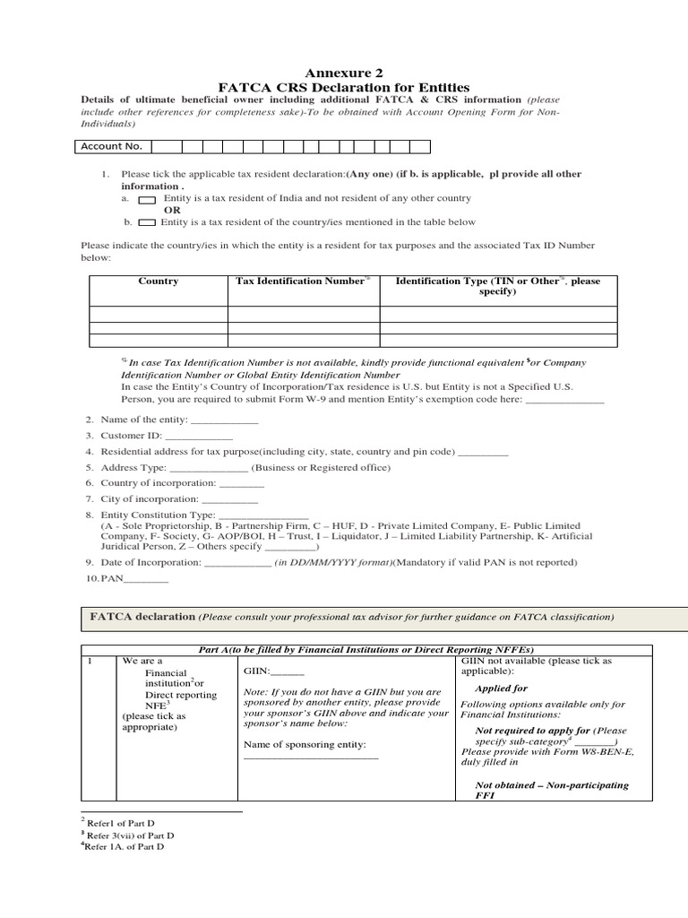 01 FATCA Form Non Individual | PDF | Identity Document | Business