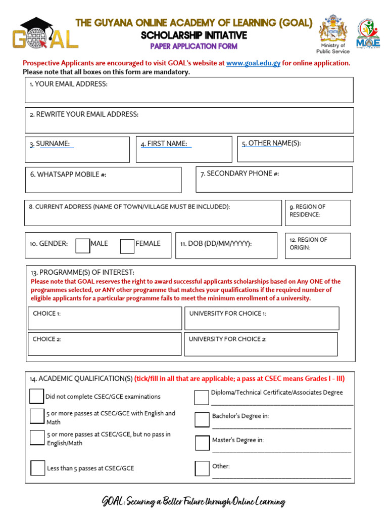 GOAL Application Form Final (1) Signed | PDF | Academic Degree ...