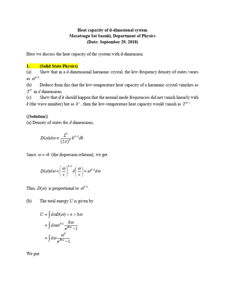Heat Capacity in d-Dimensional Systems | PDF | Phonon | Condensed Matter Physics