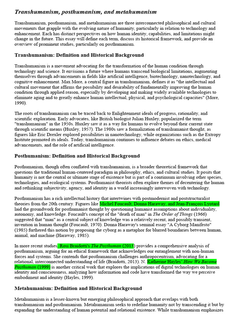 Transhumanism, Posthumanism, and Metahumanism | PDF | Transhumanism ...