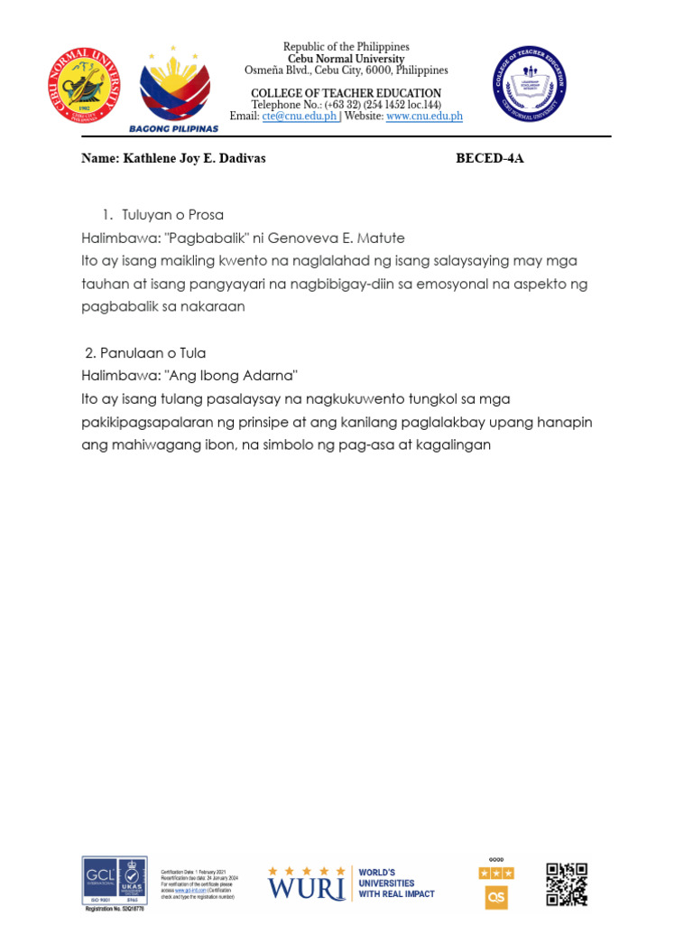 Panitikang Filipino | PDF