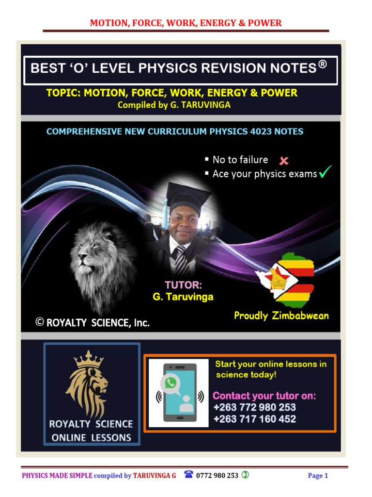 2.0 - MOTION FORCE WORK ENERGY POWER - My - Notes | PDF | Force ...