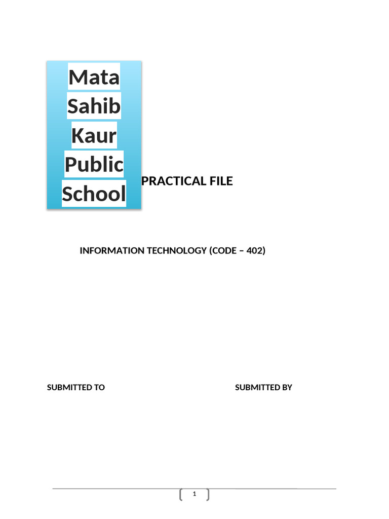 Practical File Class 10 | PDF | Spreadsheet | System Software