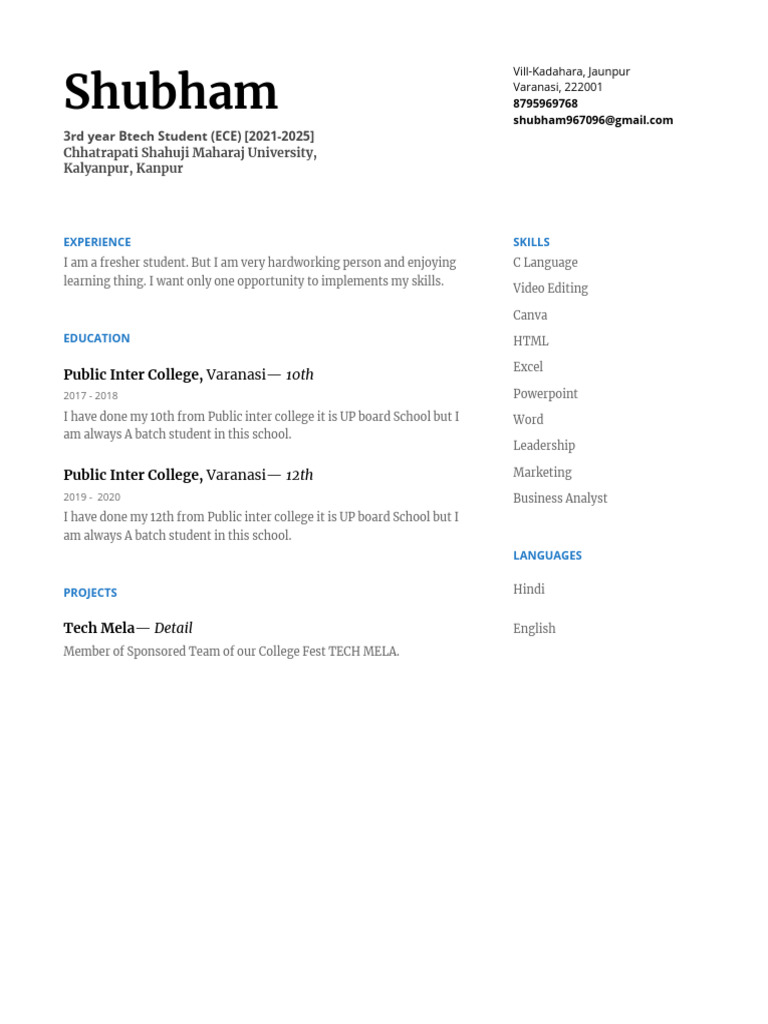 Shubham Kumar - Resume | PDF