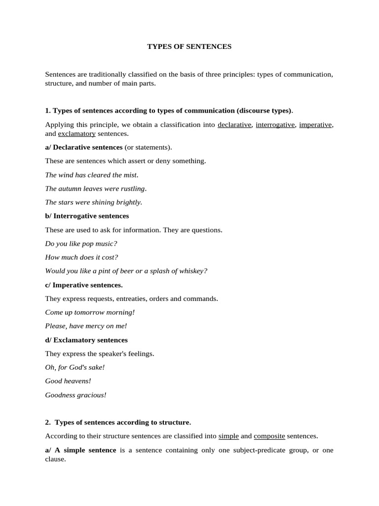 Types of Sentences According To Types of Communication | PDF | Sentence ...