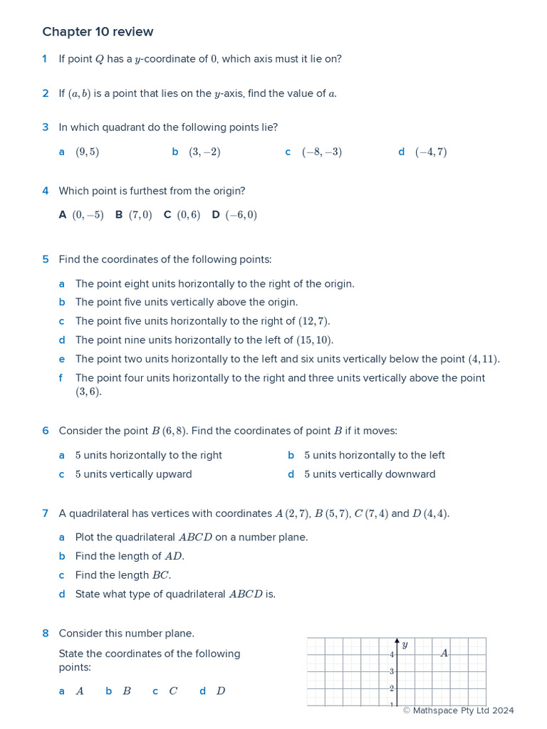 Number Plane - Chapter Review | PDF | Cartesian Coordinate System ...