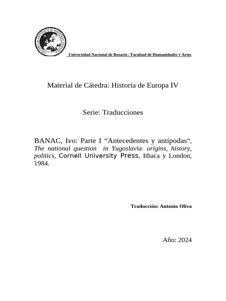 Ivo Banac Parte I Traducción | PDF | Nación | Nacionalismo