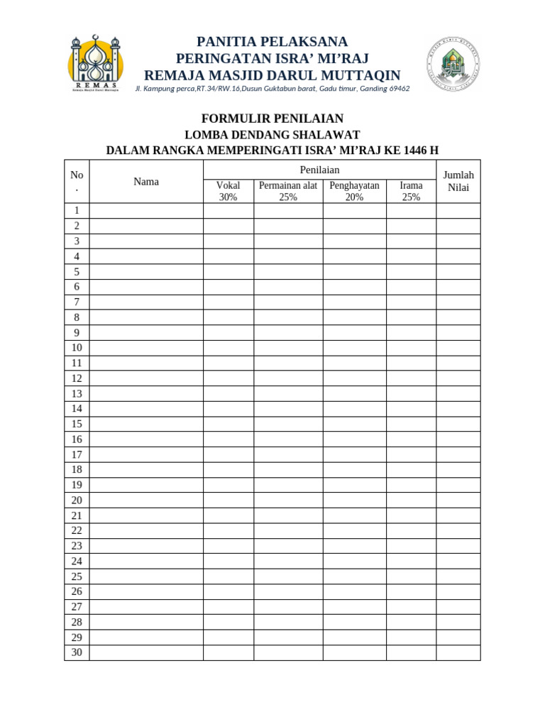 FORMULIR PENILAIAN Dan DAFTAR HADIR | PDF