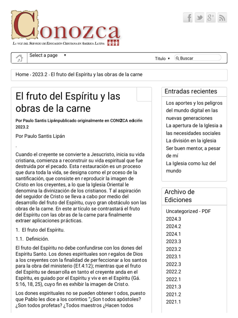 Conozca - El Fruto Del Espíritu y Las Obras de La Carne | PDF | Pablo ...