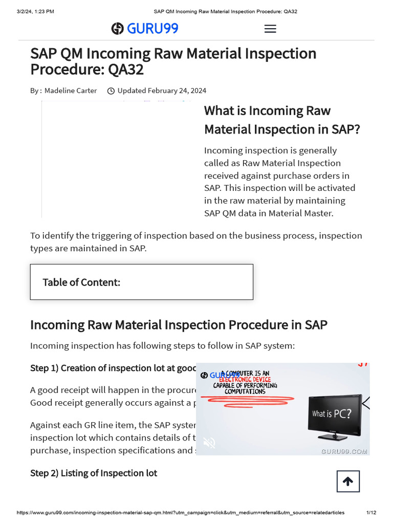 Incoming Raw Material Inspection | PDF | Sampling (Statistics) | Specification (Technical Standard)