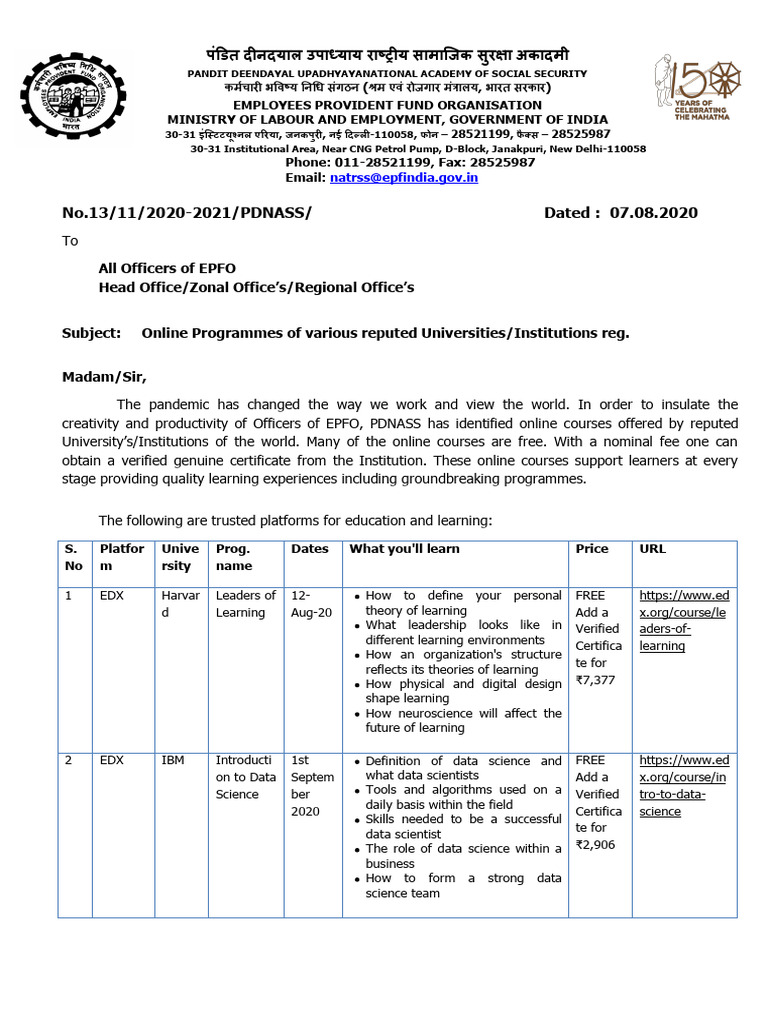 Online Courses for EPFO Officers | PDF | Leadership | Motivational