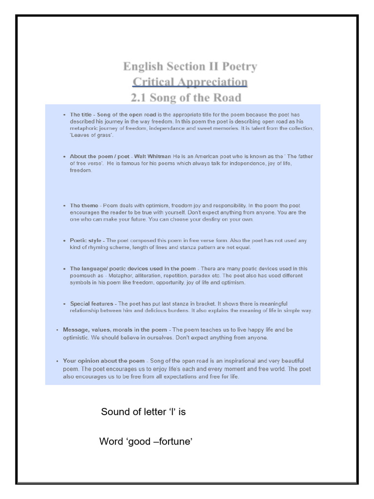 Poetry Section - All Poems Appreciation | PDF | Question | Poetry