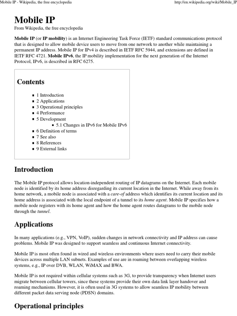Mobile IP - Wikipedia, The Free Encyclopedia | Download Free PDF ...
