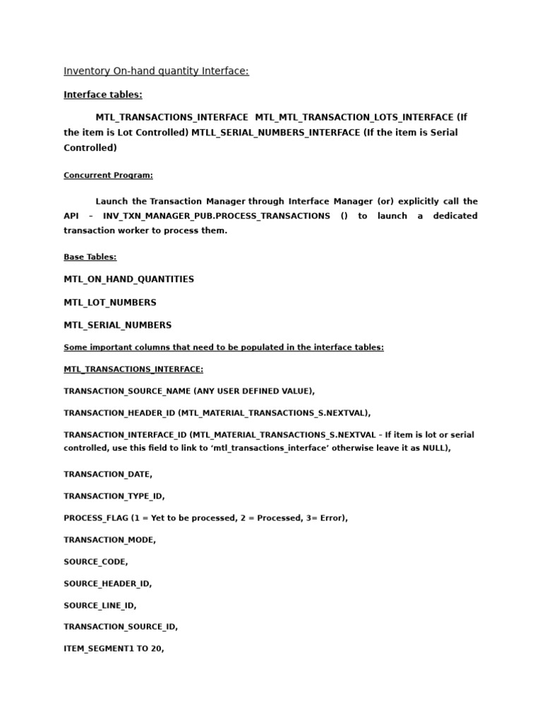 Inventory Transaction Interface | PDF