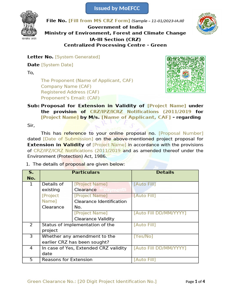 CRZ Extension of Validity Clearance Letter (MoEFCC) v1.1 | PDF