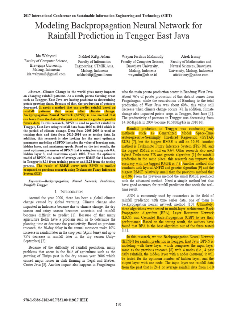 Modeling Backpropagation Neural Network For Rainfall Prediction In