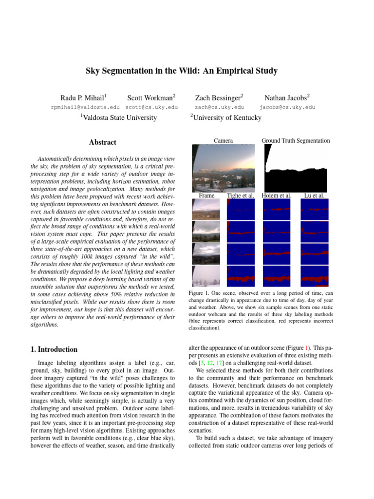 1.1 Sky Segmentation in The Wild An Empirical Study | PDF | Image Segmentation | Statistical ...