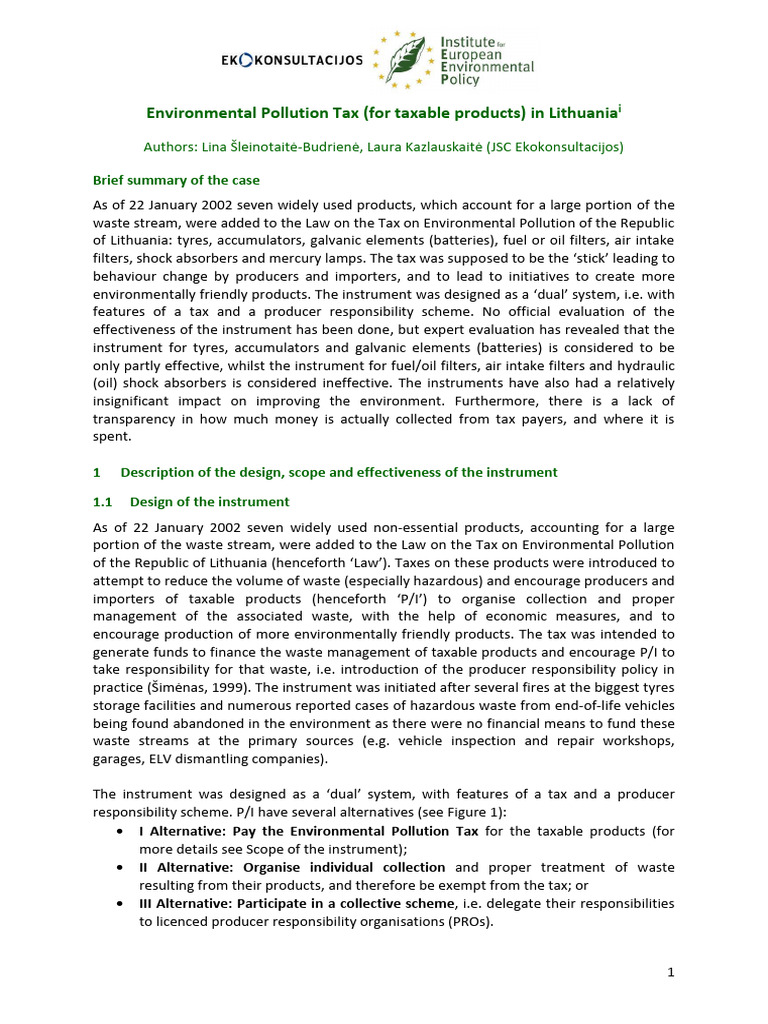 Lithuania's Environmental Pollution Tax Overview | PDF | Taxes | Waste ...