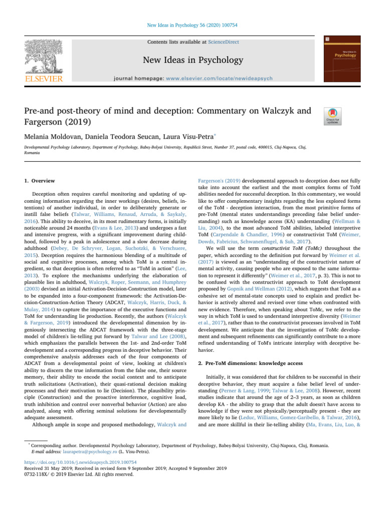 Insights on ToM and Deception Development | PDF | Theory Of Mind ...