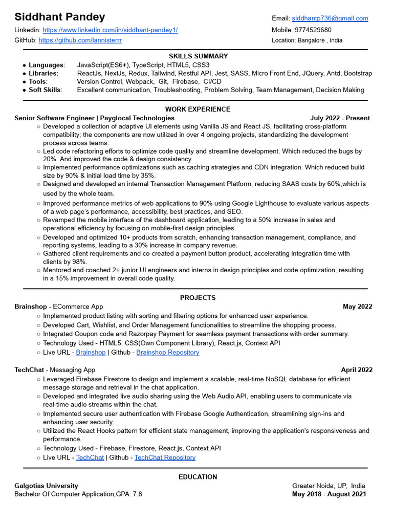 Siddhant Pandey - Senior Frontend Developer | PDF | Computing | Software Engineering