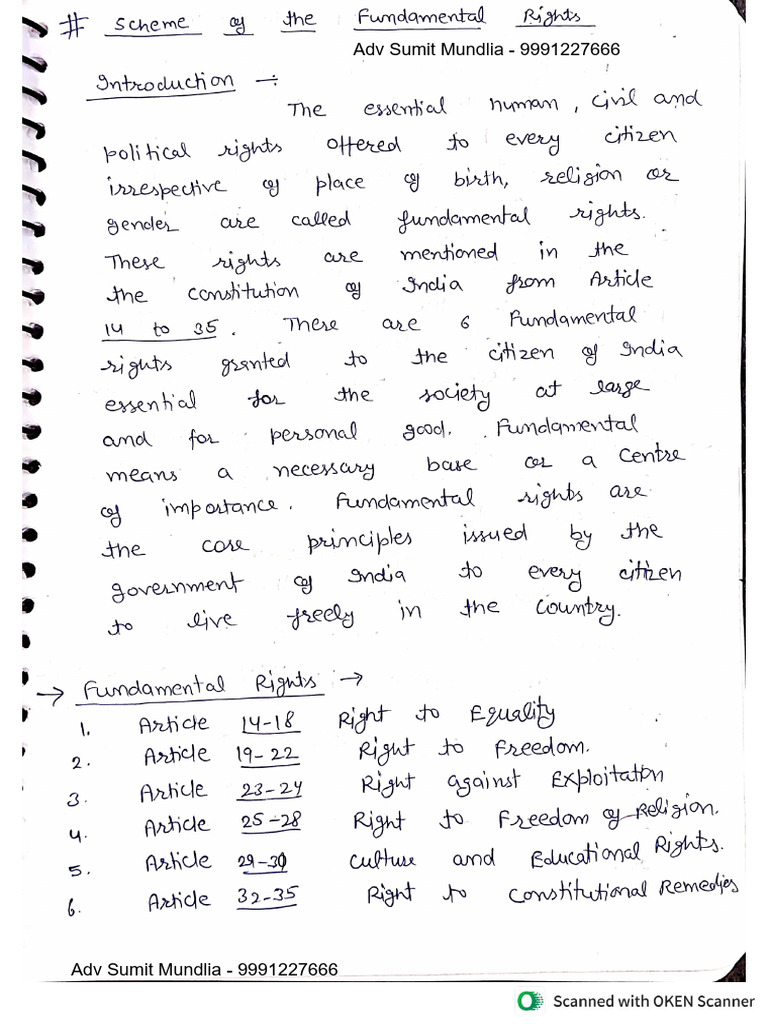 Unit - 1 Scheme of Fundamental Rights (Hand Made) | PDF