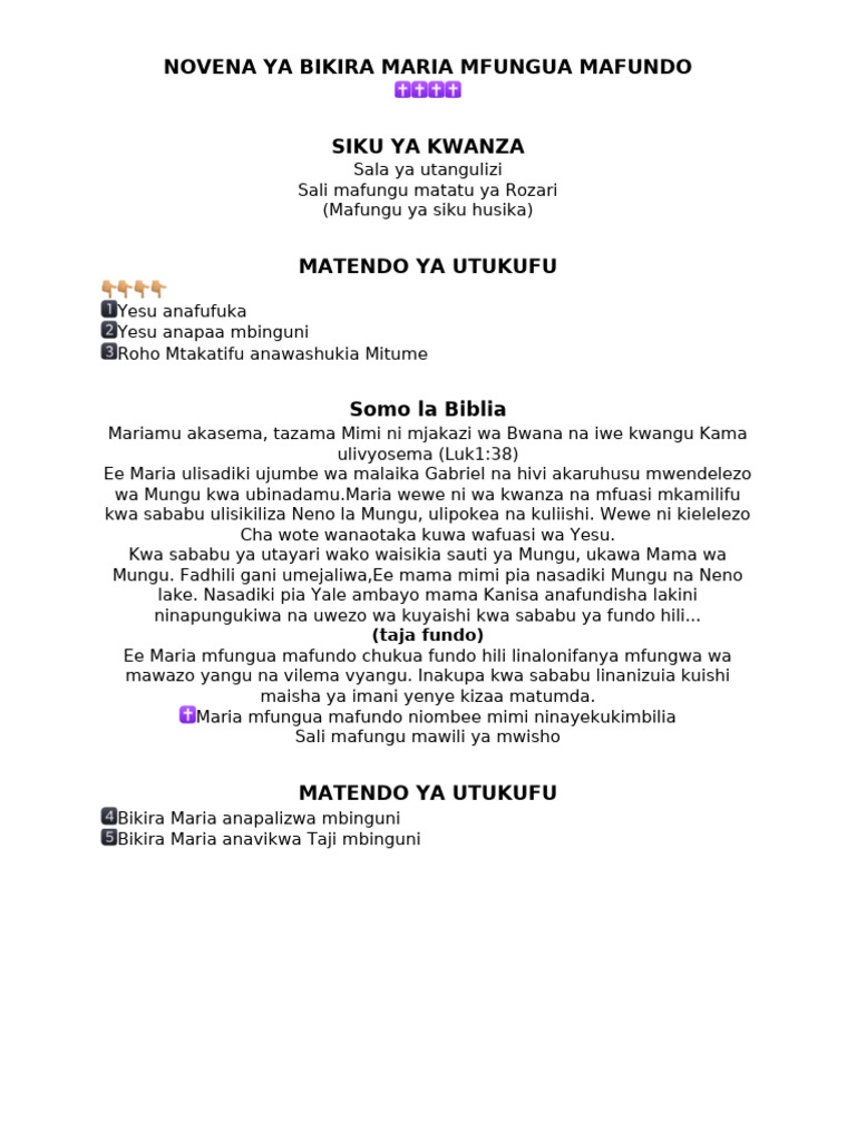 Novena Ya Bikira Maria Mfungua Mafundo | PDF