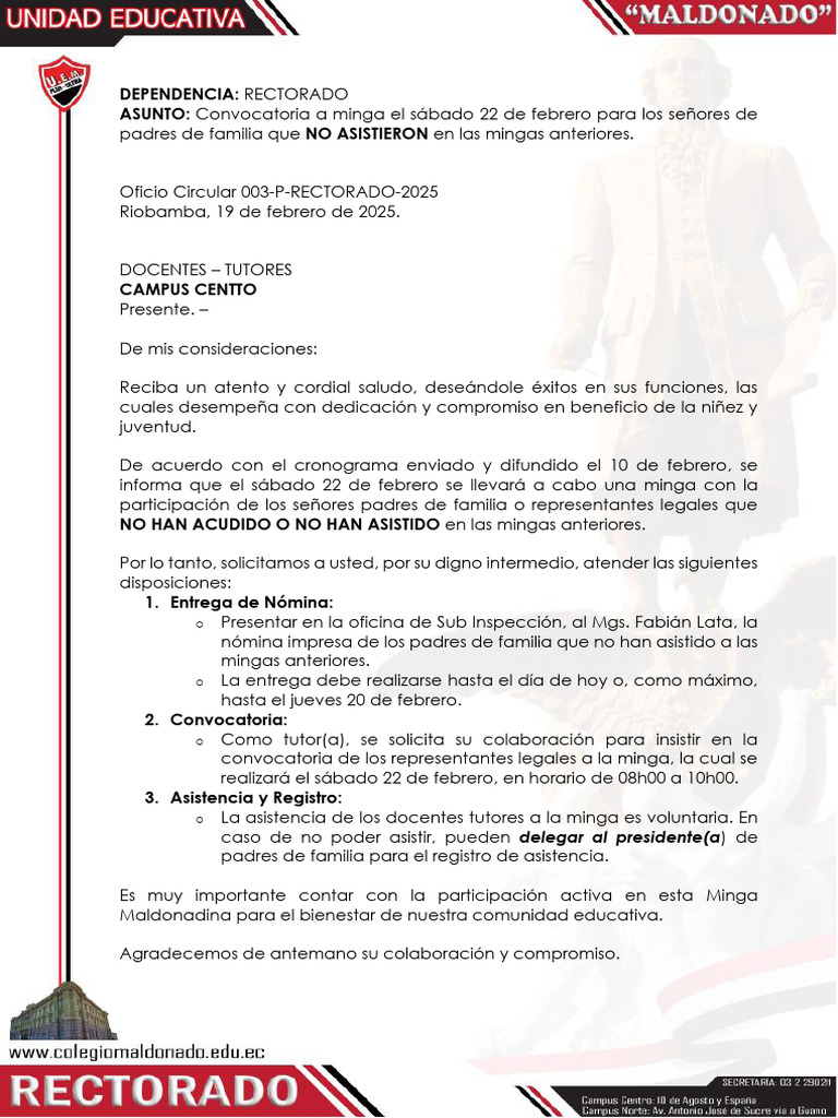 Oficio Circular 003PRECTORADO2025 Signed | PDF