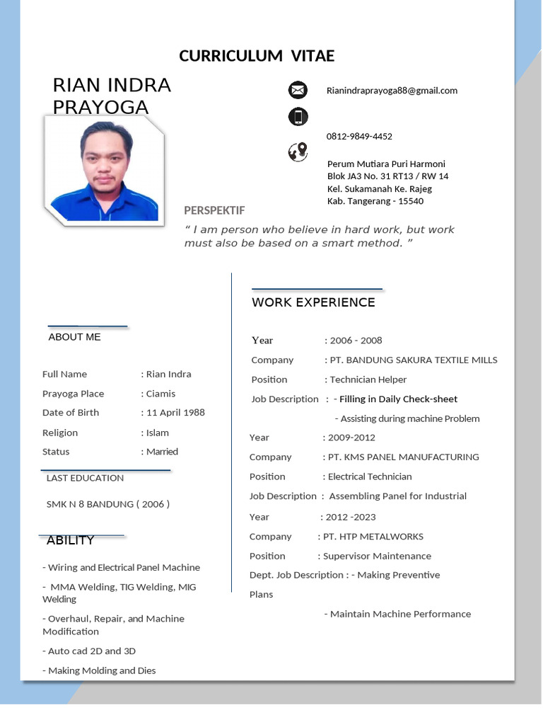 Rian Indra Prayoga: Curriculum Vitae | PDF