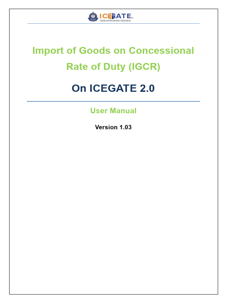IGCR User Manual for ICEGATE 2.0 | PDF | Microsoft Excel | Computing