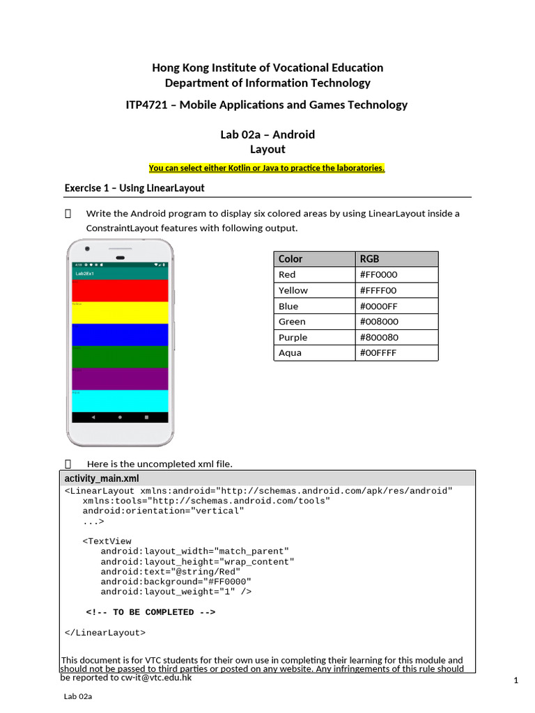 Lab 02a - Android Layout | PDF | Android (Operating System) | Software