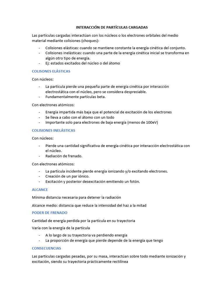 Interacción de Partículas Cargadas | PDF | Electrón | Rayo X