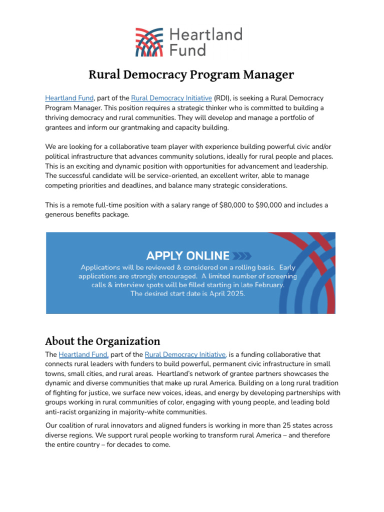 2025 Rural Democracy Program Manager Job Announcement | PDF ...