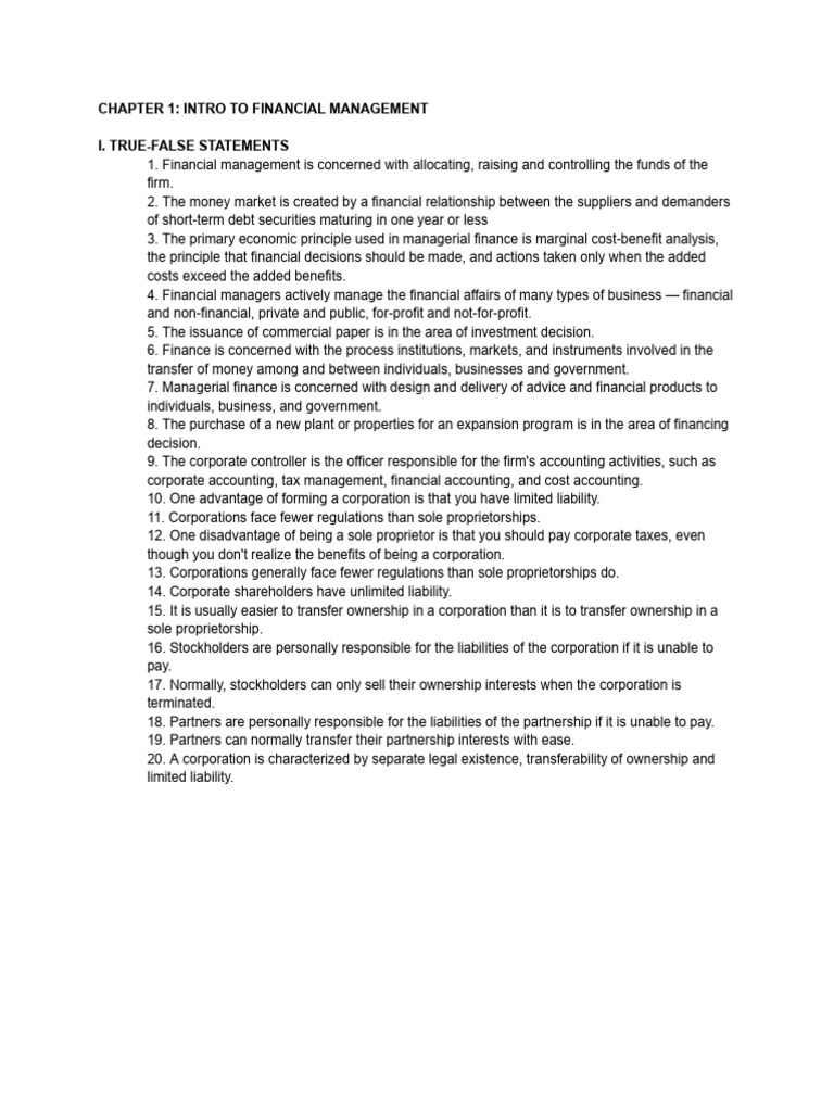 Finman (Mcq's & Problems) From Textbook | PDF | Stocks | Sole ...