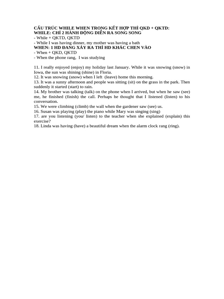 Cấu Trúc While When Trong Kết Hợp Thì Qkd | PDF