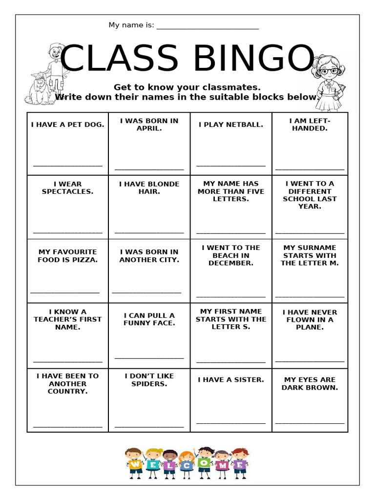 Class Bingo Activity for Students | PDF