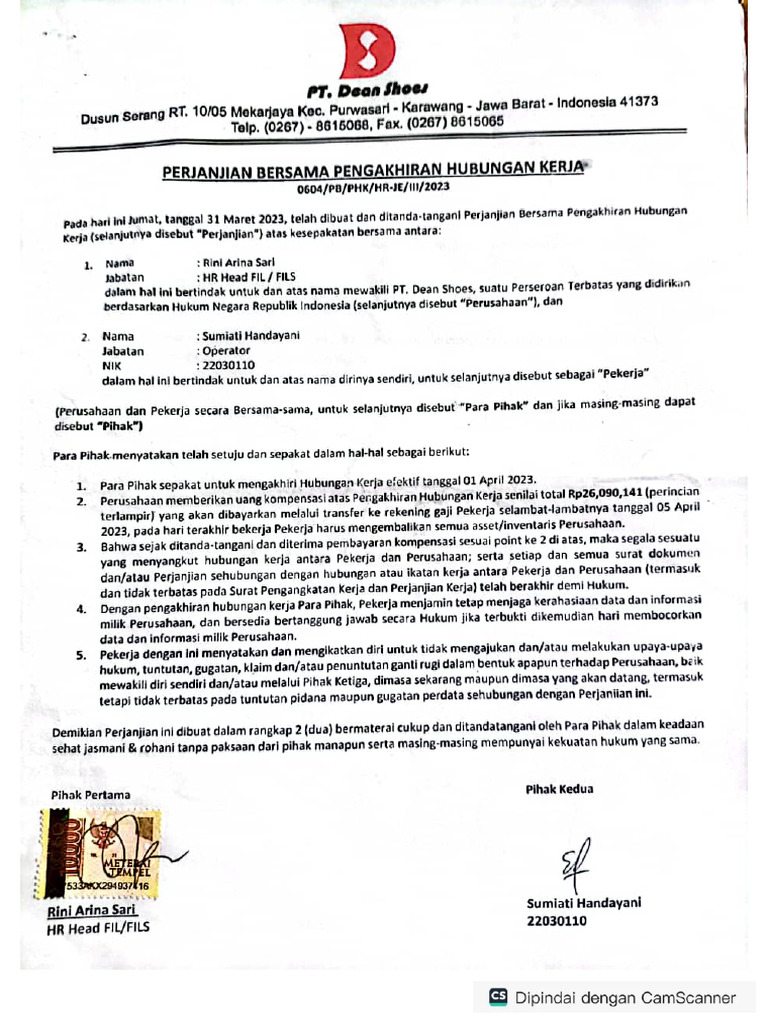 surat PHK perusahaan | PDF