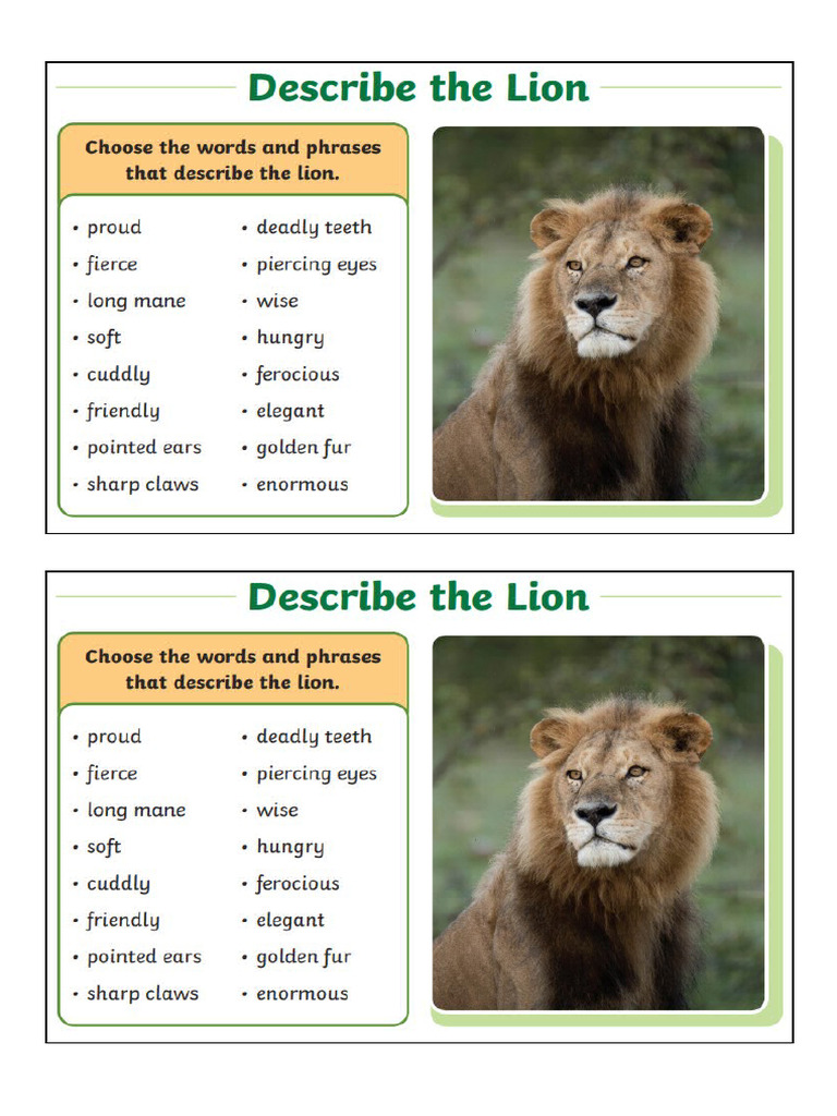 Describe The Lion - Writing | PDF