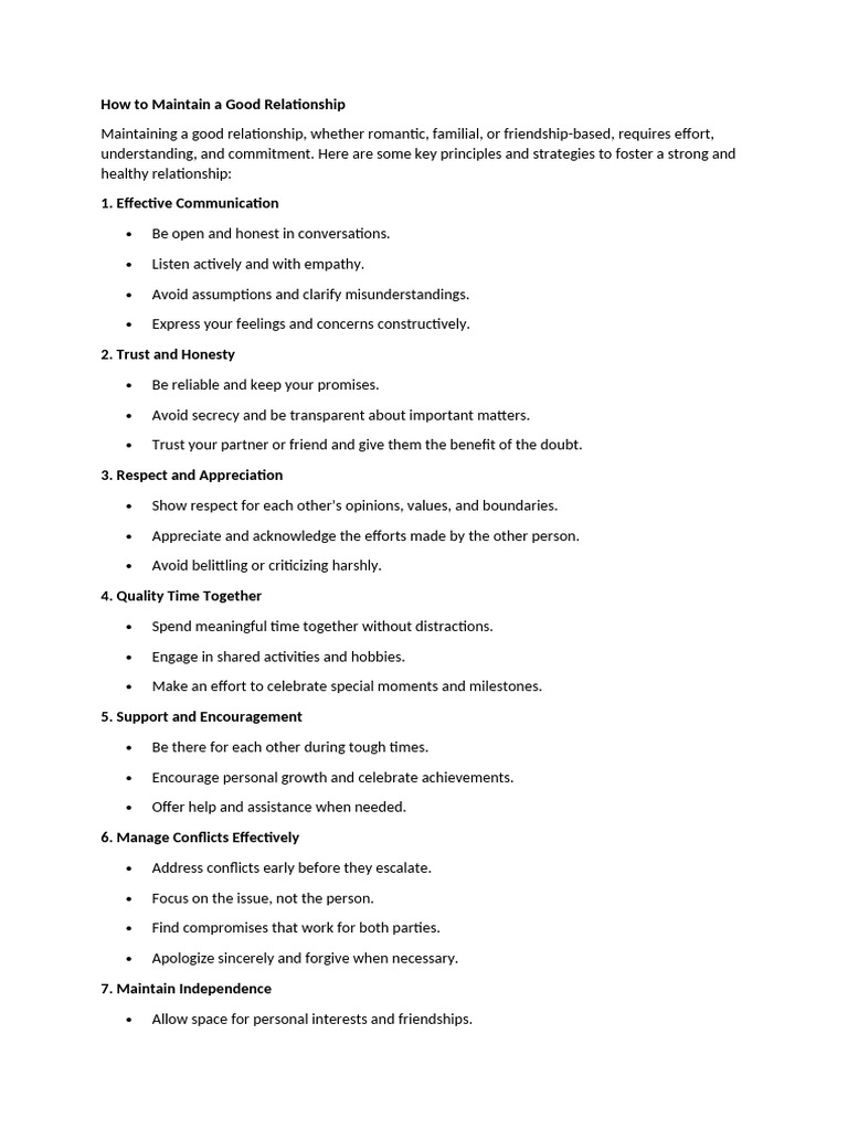 How to Maintain Good Relation Ship | PDF | Communication | Forgiveness