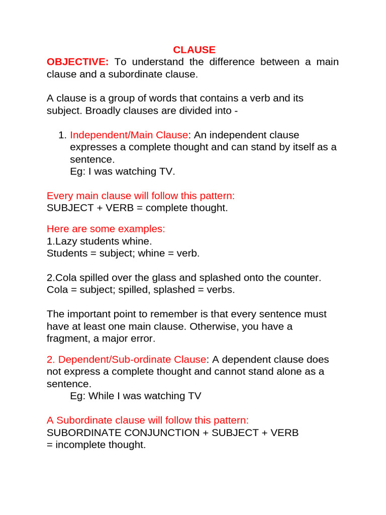 CLAUSES - Notes | PDF | Clause | Subject (Grammar)