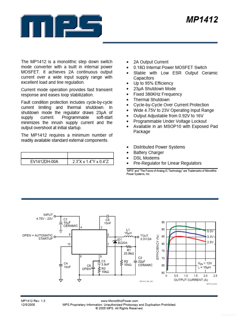 MP1412 Step-Down Converter Specs | PDF | Capacitor | Amplifier