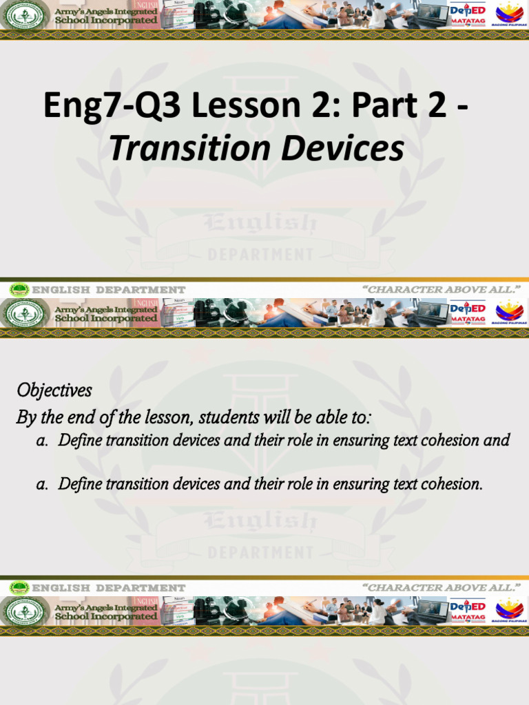 Grade 7 Transition Devices Lesson Plan | PDF | Cognition | Cognitive ...