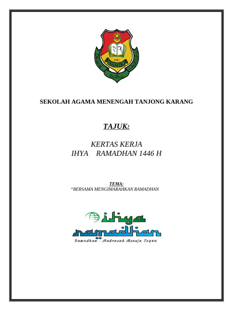 Kertas Kerja Ihya' Ramadan 1446H (SAMTAK) | PDF