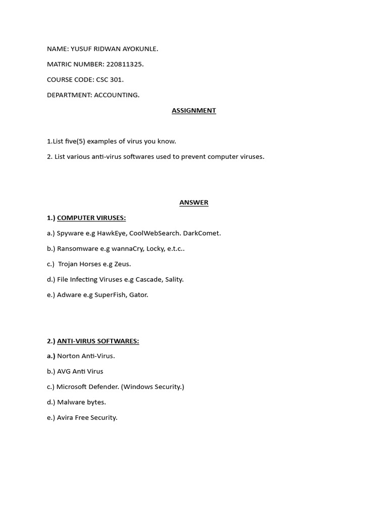 Yusuf Ridwan CSC 301 | PDF