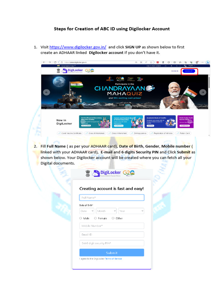 Steps For ABC ID Creatiion Using Digilocler | PDF
