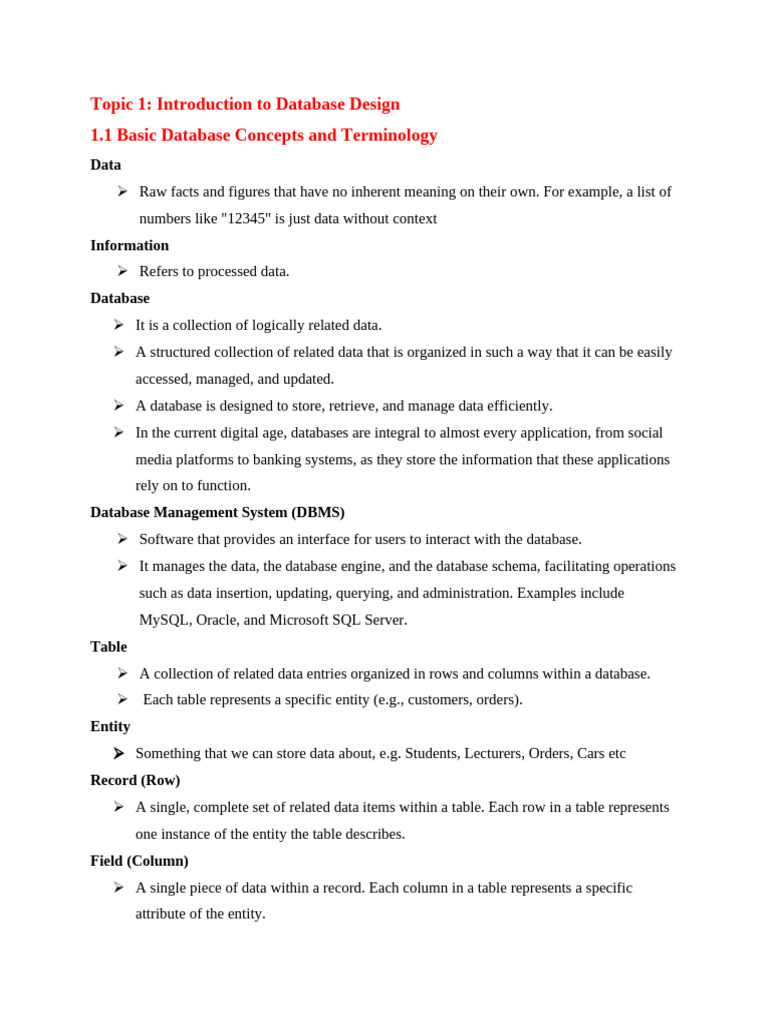Topic 1 - Introduction to Database | PDF | Databases | Relational Database Topic 1 - Introduction to Database | PDF | Databases | Relational Database