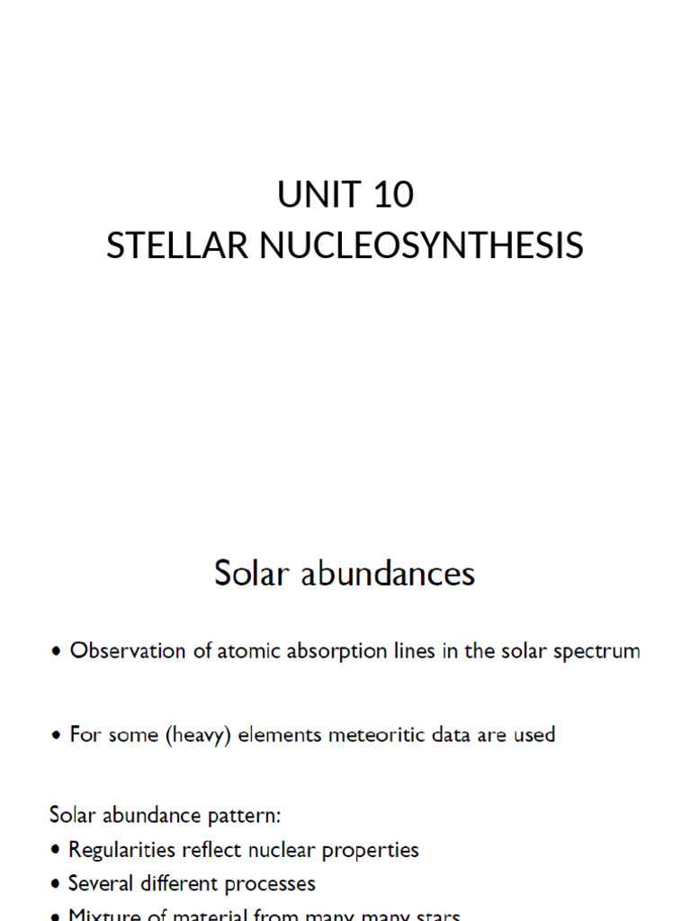 Unit 10 - Stellar Nucleosynthesis | PDF
